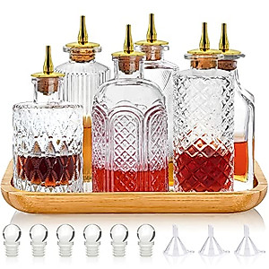 Bitters Bottle Set of 6 - Glass Vintage Bottles with Tray Decorative Bottles with Dash Top and Bottle Stopper Dasher Bottles for Making Cocktail Great For Bartender Home Bar