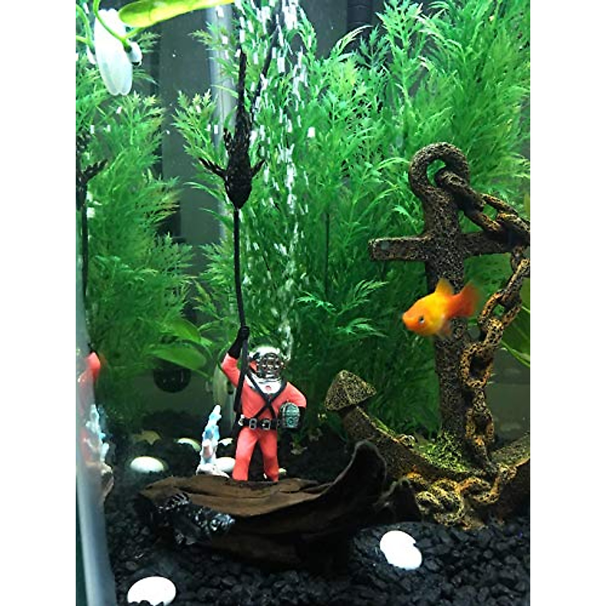 Mairuker Action Aquarium Ornament Diver with Hose Live Action Aerating Aquarium Air Bubbler Fish Tank Decorations [Orange]