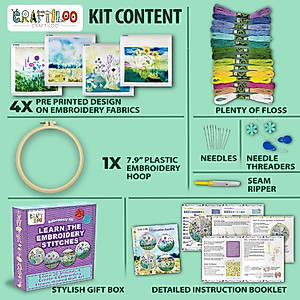 CRAFTILOO Embroidery kit for Beginners Cross Stitch for Beginners Needlepoint Kits for Adults Embroidery Kits Beginner Embroidery kit for Adults 4 Flowers