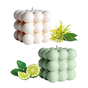 Bubble Candle Bundle Pack of 2, Trendy Home Decor Candle, Bergamot & Ylang-Ylang Essential Oil Scented Aromatherapy, Premium Handmade Soy Wax Rubik's Cube Candle