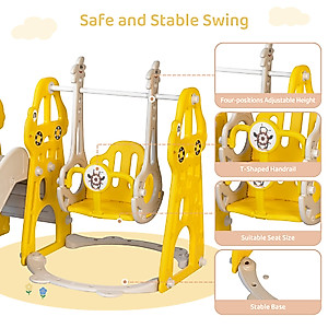 4-in-1 Toddler Slide and Swing Set with Extra Large Playground, Basketball Hoop & Climber, Indoor/Outdoor Playset, Taxi Collection – Yellow