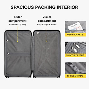 LEVEL8 Trunk Luggage, Large Suitcase 28 Inch Luggage with Spinner Wheels, Luminous Textured 28 Inch Checked Large Luggage, Lightweight Hard Case with Tsa Lock, 28 Inch, Black