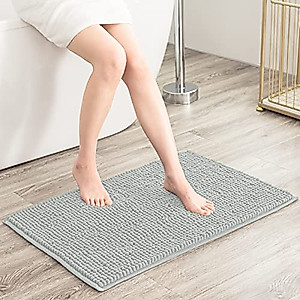 subrtex Bathroom Rugs Chenille Bath Rug Soft Short Plush Bath Mat Soft Shower Mat Water Absorbent Shower Mat Quick Dry Machine Washable(Light Gray,16" x 24")