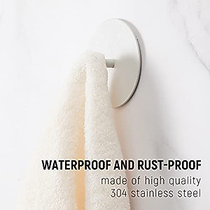 4 Pcs White Towel Adhesive Hooks for Tile Wall Stainless Steel Wall Hangers of Heavy Duty Shower Stick on Hooks for Coat,Hat,Key Wall Sticky Hooks Adhesive Shower Hooks Kitchen Bathroom No Drill Hook