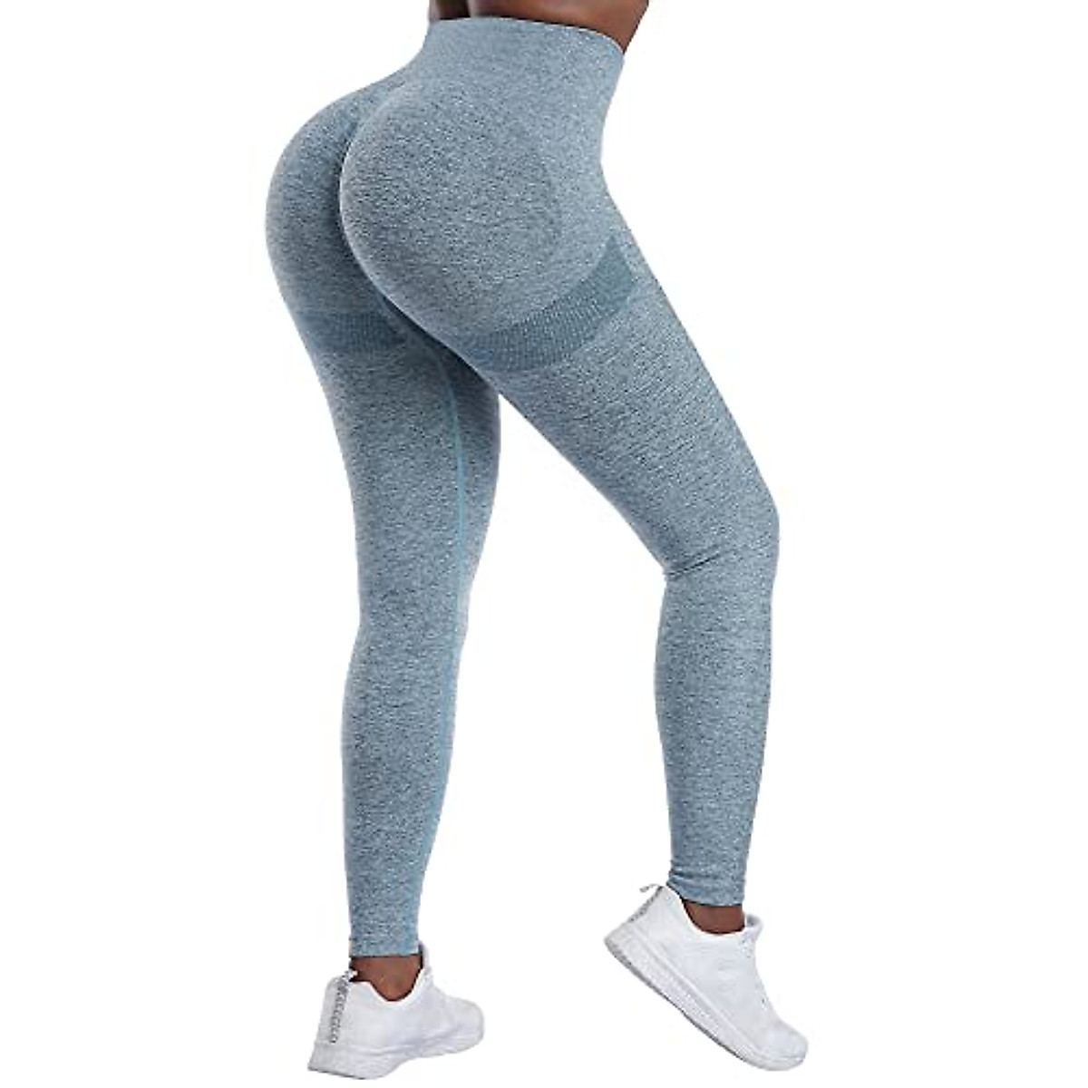 NORMOV 4 Piece Butt Lifting Workout Leggings for Women, Seamless Gym Scrunch Booty Lifting Sets(Black/Blue/Grey/Forest Green, M)