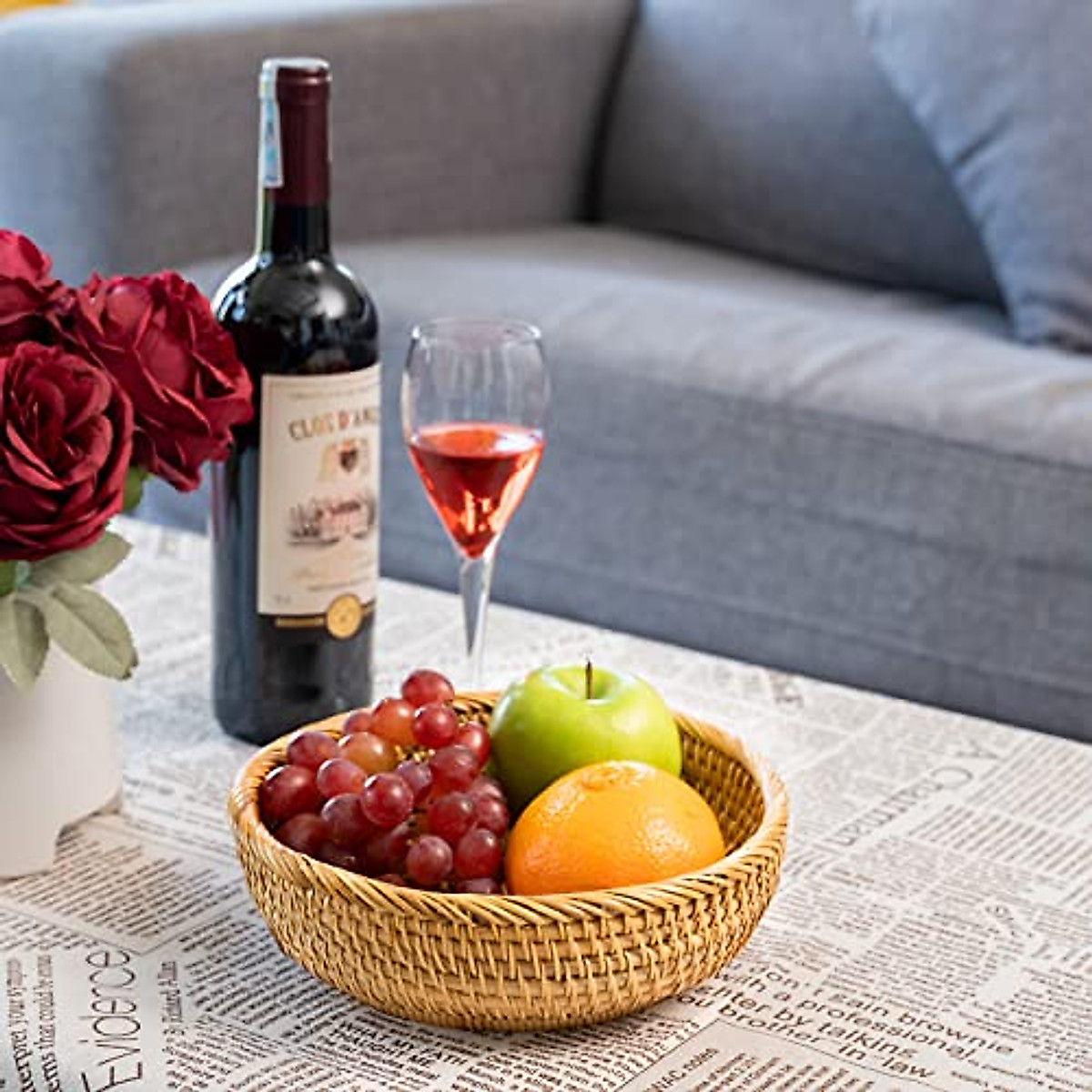 Rattan Basket for Storage Set 3 Small Bread Baskets for Serving Potatoes Onions Container Stackable Fruit Holder for Kitchen Countertop Organizing Bathroom