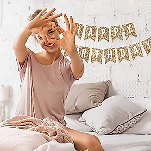 Pre-Strung Happy Birthday Banner - NO DIY - Gold Glitter Birthday Party Banner - Pre-Strung Garland on 6 ft Strands - Gold Birthday Party Decorations & Decor. Did we Mention no DIY?