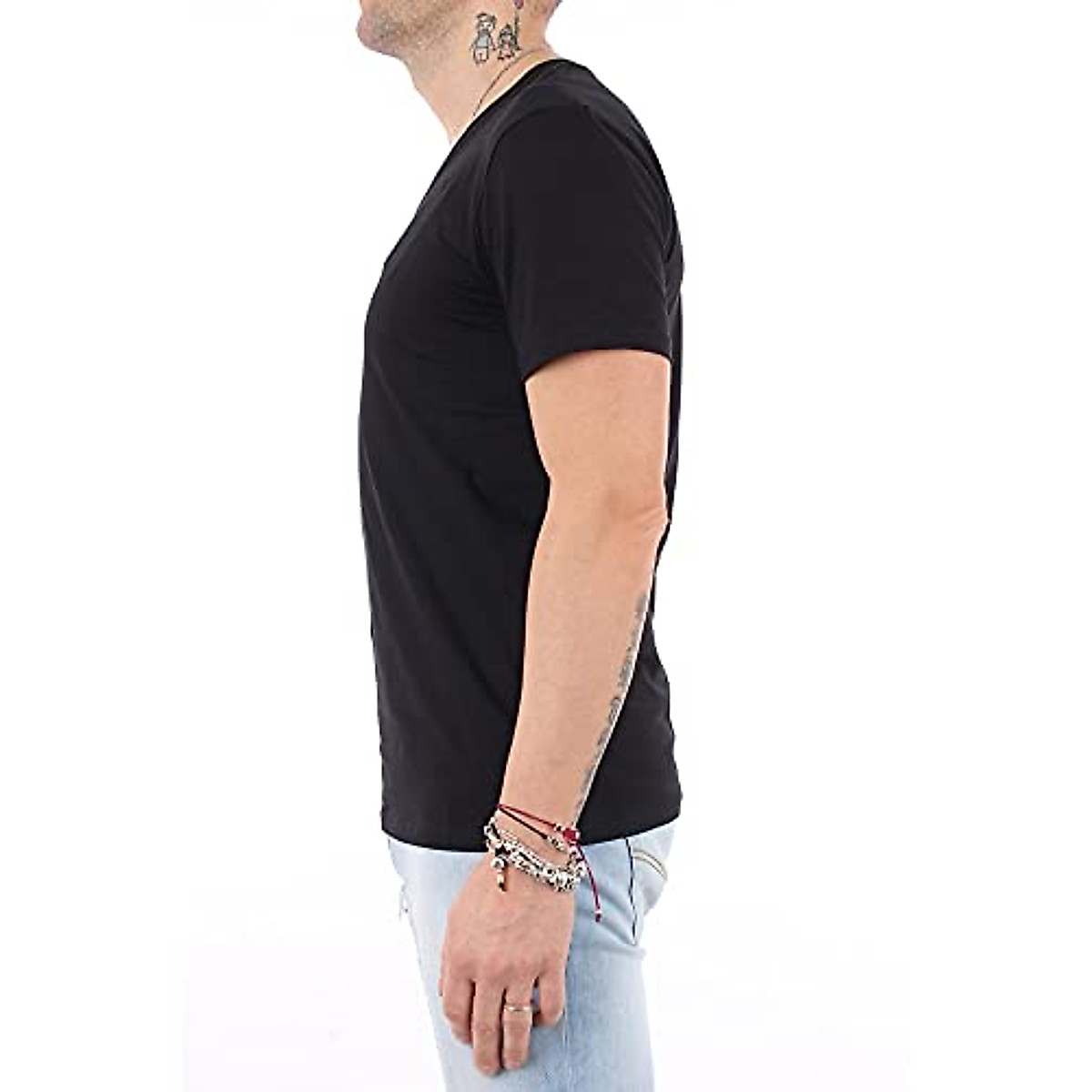 A|X Armani Exchange Men's Basic Pima V Neck Tee, Black, Medium