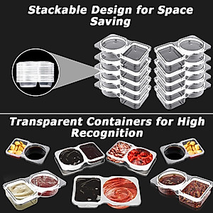 SEILETOO 40PCS Double Compartment Condiment Containers with Lids, 2025 New Disposable 2 Compartment Snack Containers, Plastic Bento Boxes for Office,Picnic,Microwave Safe
