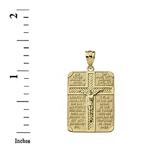 Solid 14k Gold Religious Lord's Prayer and Crucifix Cross Rectangular Tag Pendant