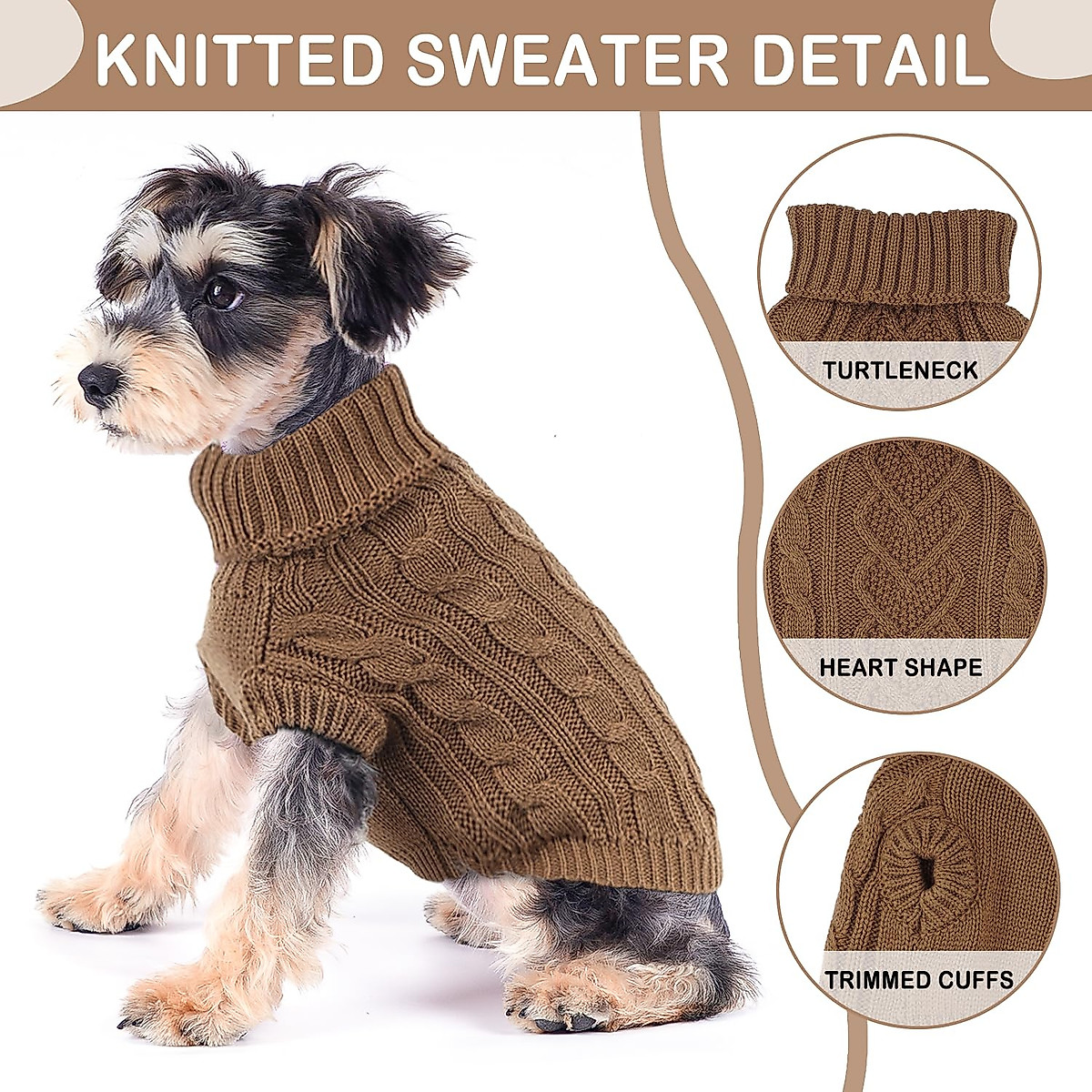 Small Dog Sweaters Dog Sweaters for Small Dogs Winter Dog Clothes for Chihuahua Warm Puppy Sweaters Cute Pet Clothes Turtleneck Doggie Outfit Thanksgiving Dog Sweater Girl Male (Khaki, S)