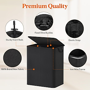 Lifewit 145L Laundry Basket with Lid, Large Double Laundry Hamper 2 Section Dirty Clothes Hamper for Bedroom with 2 Removable Laundry Bags, Black
