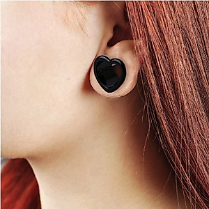 Oyaface 4 PC Heart Shaped Tunnels Double Flare Acrylic Ear Gauges Expander Stretching Piercing Set Black & White 00G