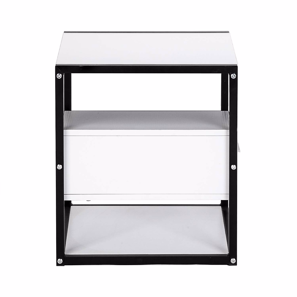 Stylish Tall Side Table - Modern Simple Style End Table with Drawer and Shelf in Black and White