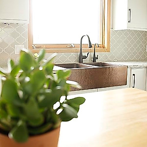 Sinkology Lange Copper 32" Double Bowl Undermount Farmhouse Apron Kitchen Sink