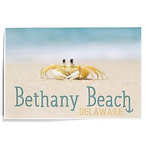 Lantern Press Bethany Beach, Delaware, Crab on Beach (12x18 Art Print, Travel Poster Wall Decor)