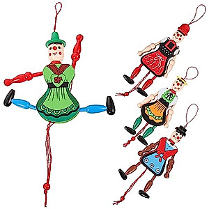 ABOOFAN 4Pc Funny Wooden Toy Ornaments Hanging Decoration Wood Puppet Doll Toys Wooden Hanging Puppet Toys Marionette Pull String Puppet Doll Toys(Random Style)