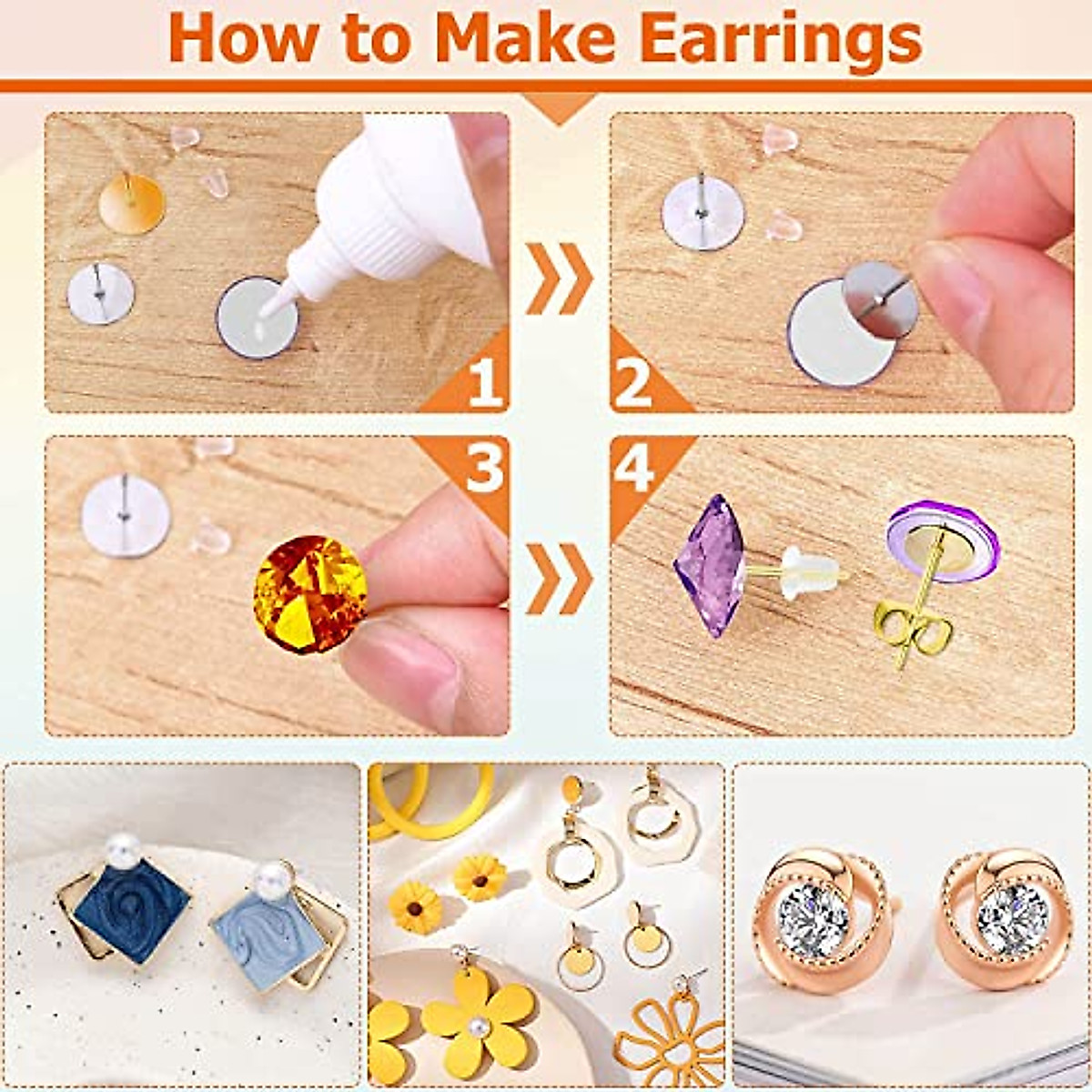 Earring Posts Stainless Steel, Flasoo 1200Pcs Hypoallergenic Earring Posts and Backs, Gold Flat Pad Earring Studs with Clutch for Earring Making and DIY Stud Earring Supplies