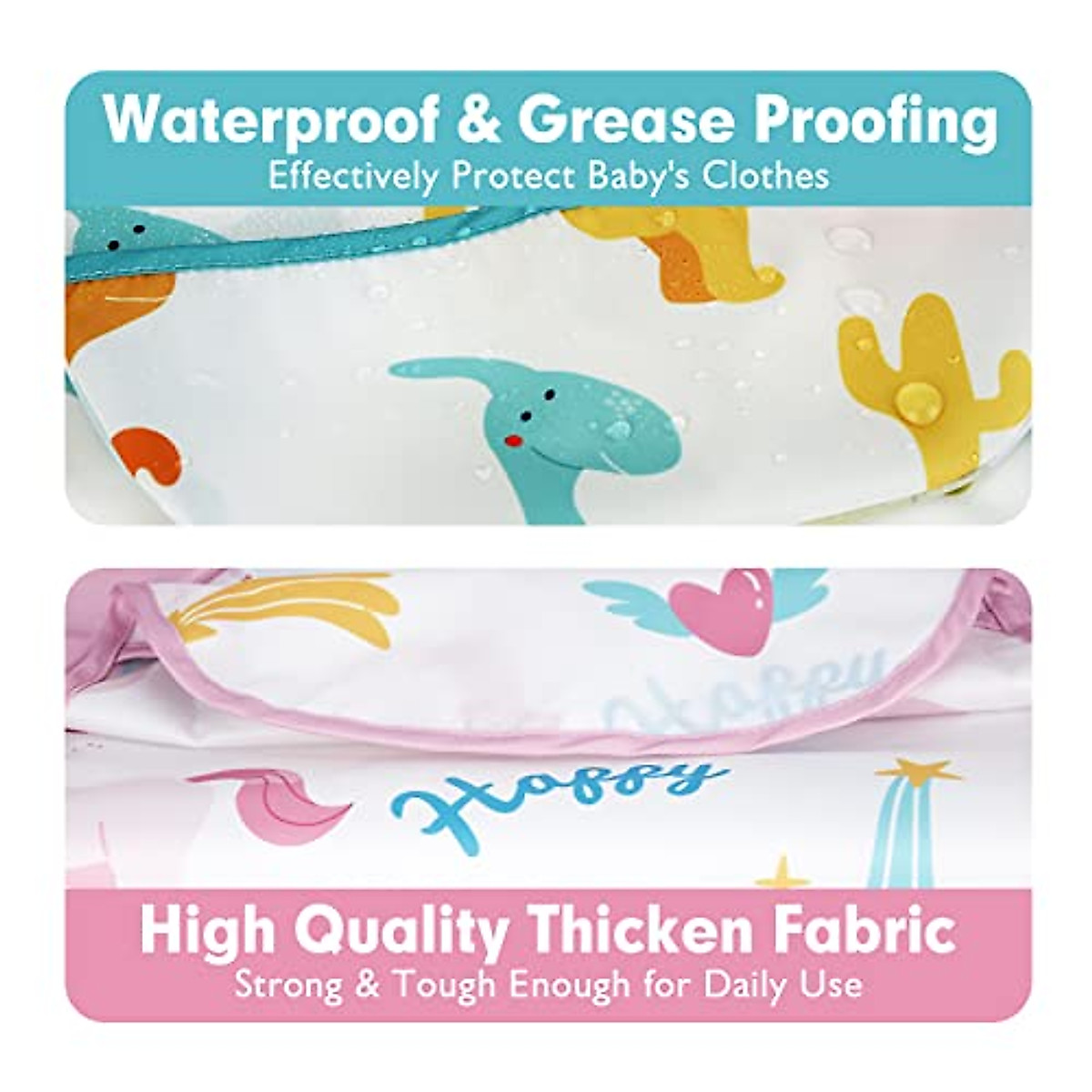 hahaland Long Sleeve Bibs for Babies 6-12-18-24 Months - Unicorns Baby Bibs for Girls Baby Shirt Bibs for Eating Feeding, Wearable Sleeved Smock Bibs with Food Catcher for Led Weaning (Pink)