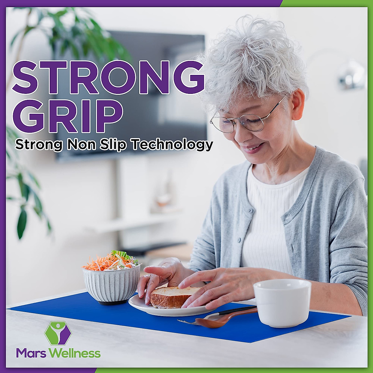 Mars Wellness Non Slip Silicone Grip Material Roll - Anti Slip Large Roll - 7.87" X 3' Feet - Cut to Size - Eating Aids, Baking, Crafts, Table, Counter, Drawer or Any Surface - Blue