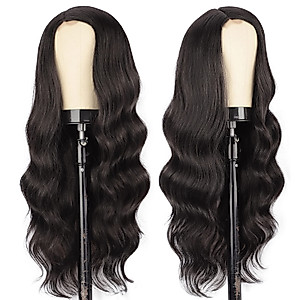 N NAYASA Long Black Wavy Wigs for Women Side Part Black Wig Natural Looking Synthetic Heat Resistant Fiber Wigs Hair for Daily Party Use (2#)