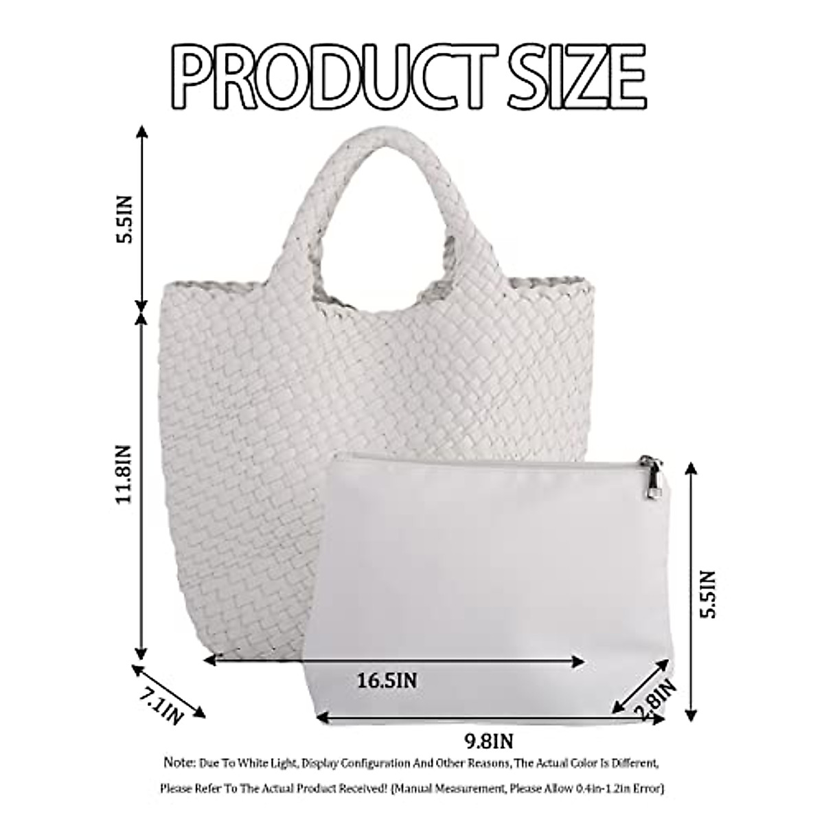 Woven Tote Handbags + Purse For Women Large Vegan Leather Shoulder Top-Handle Travel Bag Ladies Fashion Underarm Shopper Bags White