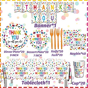 Thank You Party Plates and Napkin Decoration We Appreciate You Tableware Tablecloth Cups Banner Thank You for All You Do Employee Staff Appreciation Teacher Doctor Graduation Appreciation Party Decor