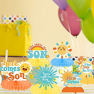 Here Comes The Son Honeycomb Centerpieces Here Comes The Son Baby Shower Decorations 13Pcs Sun Centerpieces for Table Sunshine Baby Shower Supplies Boho Sun Rainbow Party Table Decoration