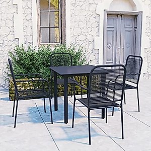 Camerina 5 Piece Patio Dining Set Patio Table and Chairs Set Outdoor Patio Dining Set Outdoor Patio Furniture Patio Set Black Glass and Steel 3060208