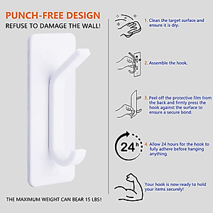 Eueasy Towel Hooks, 10 Pack Coat Hooks for Hanging up to 15 lbs, Adhesive Hook for Shower, Bathroom, Kitchen- Wall Hooks Stick on Glass Door, Mirror, Tiles