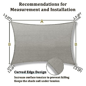 Shade&Beyond 8'x10' Sun Shade Sail Rectangle Canopy Sail Sunshade UV Block for Patio Yard Backyard Grey, (We Make Custom Size)