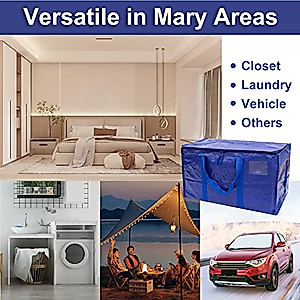 2-Pack Extra Large Moving Bags Heavy Duty Reusable Moving Totes Storage Bag Boxes Containers for Space Saving Storage, Carrying, Travelling, College Dorm Packing, Blue