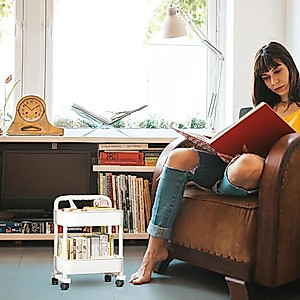 Movable Bookshelf Cart, Movable Storage Book Shelves, Movable Book Rack, Compact Bookshelf on Wheels, Reusable Rolling Storage Cart Movable Bookshelf for Kitchen, Bedroom, Living Room & Laundry Room