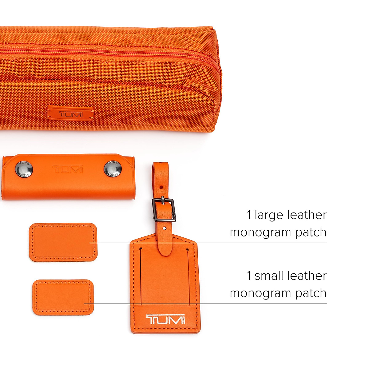 TUMI - Accents Kit - Includes 2 Leather Monogram Patches, 1 Leather Luggage Handle Wrap, 1 Luggage Tag & 8 Leather Zipper Pulls - Sunrise