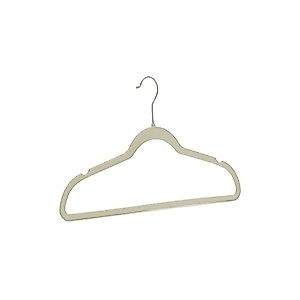 Amazon Basics Slim, Velvet, Non-Slip Suit Clothes Hangers, Ivory/Silver - Pack of 50 & Kids Velvet, Non-Slip Clothes Hangers, Beige - Pack of 30