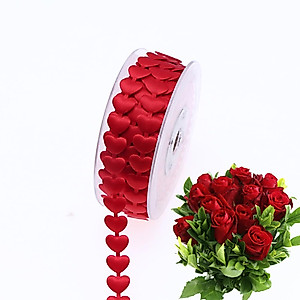 MRSRIBBON 5/8” Love Heart Ribbon for Crafts - 20meters/roll Red/White Embossing Ribbon with Hearts for Valentine’s Day Gift Wrapping, Home Decor Red