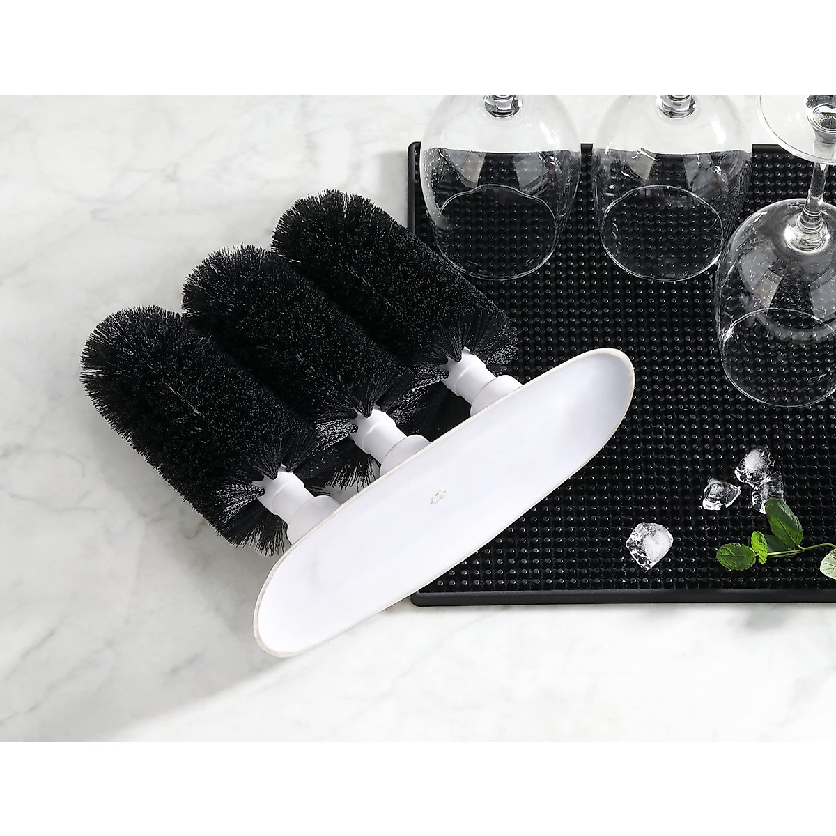 New Star Foodservice 54484 Triple Brush Bar Glass Washer - 3 Brushes - Suction Base