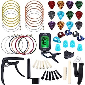 Auihiay 58 PCS Guitar Accessories Kit Including Guitar Strings, Picks, Capo, Thumb Finger Picks, String Winder, Bridge Pins, Pin Puller, Pick Holder, Finger Protect
