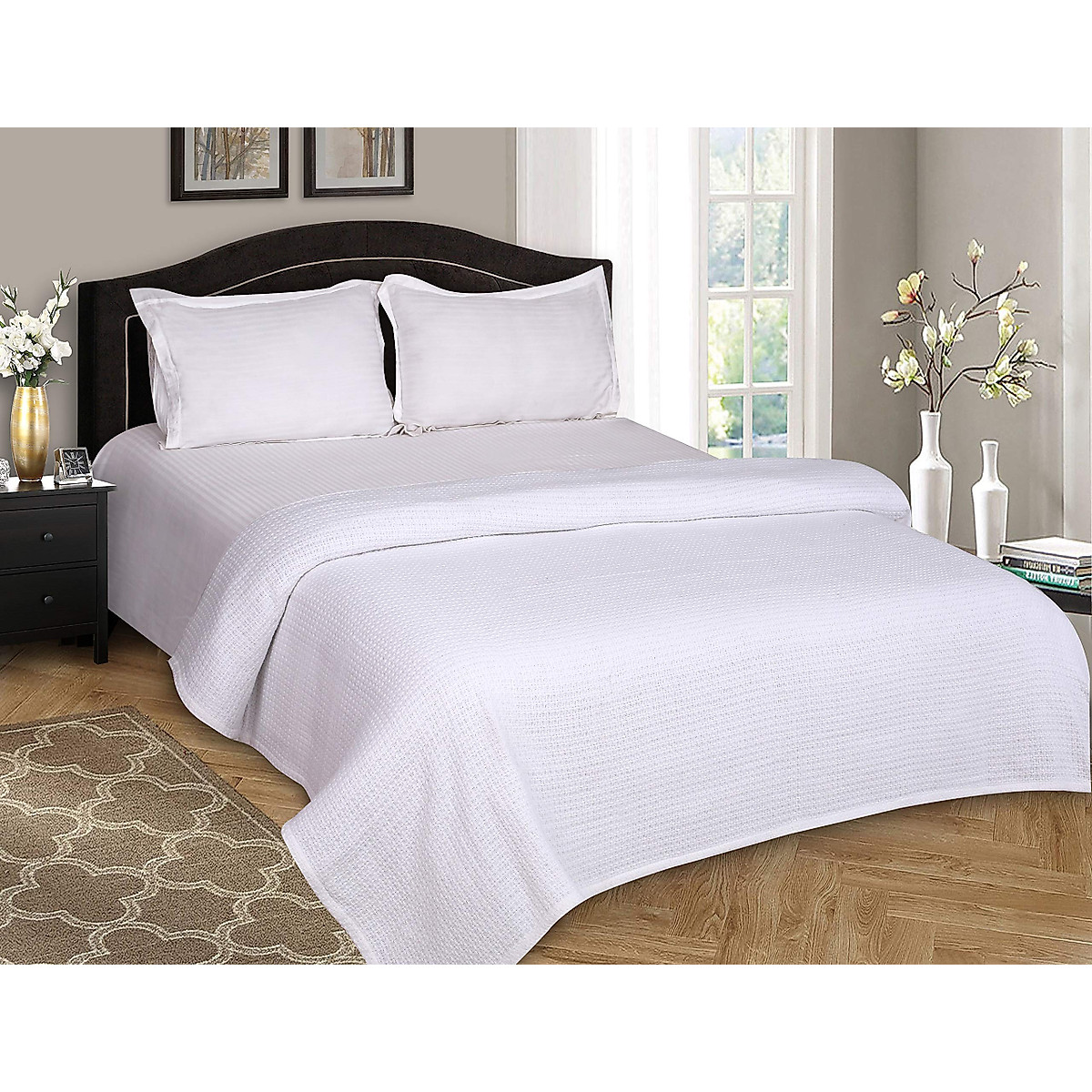 BELIZZI HOME 100% Cotton Bed Blanket, Breathable, King Size, Cotton Thermal Blankets, Perfect for Layering Any Bed for All Season, White