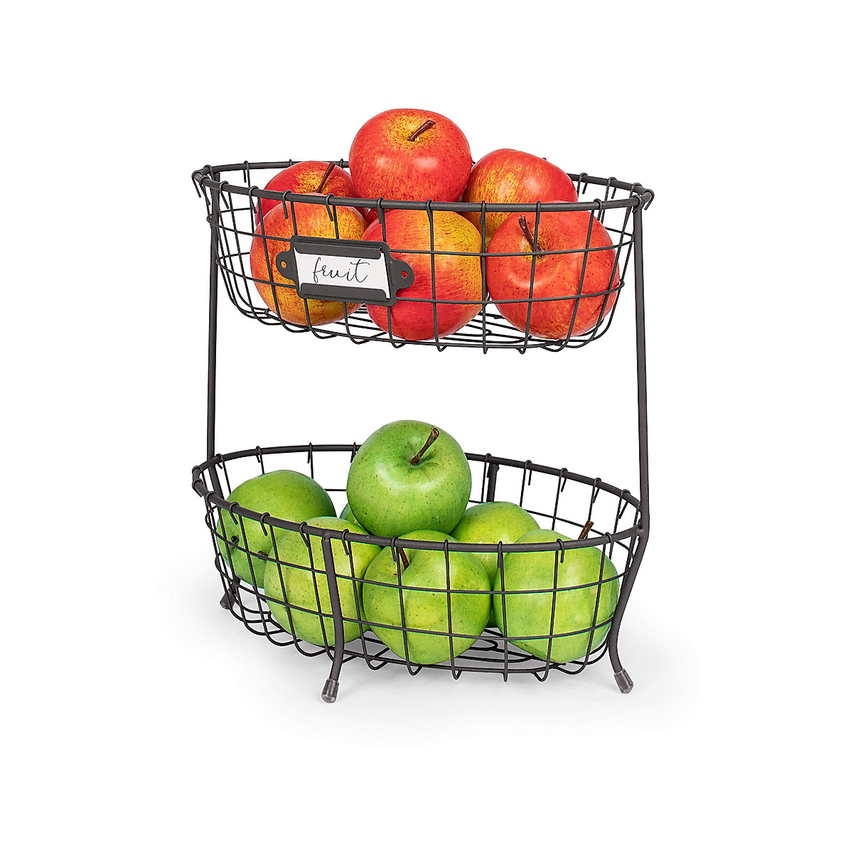 Spectrum Diversified Vintage Living Oval Server Stacked, 2-Tier Bowls, Dining Table & Kitchen Counter Organizer, Modern Fruit Basket Stand, Industrial Gray (A19676)