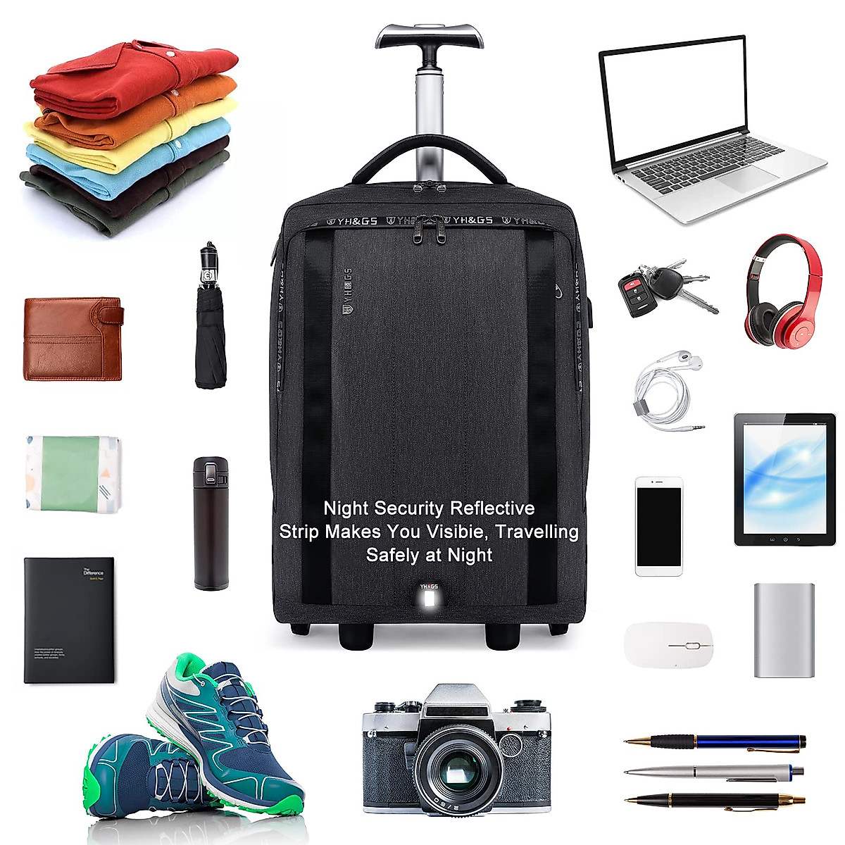 Rolling Backpack Wheeled Backpack, Business Travel Backpack, Carry on Luggage Waterproof Bag, Fit 17.3 Inch Notebook Men Women and College Student Computer Bag (Black)