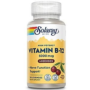 SOLARAY Vitamin B-12 5000mcg Lozenges | Natural Cherry Flavor | Healthy Energy & Nerve Function Support | 30ct