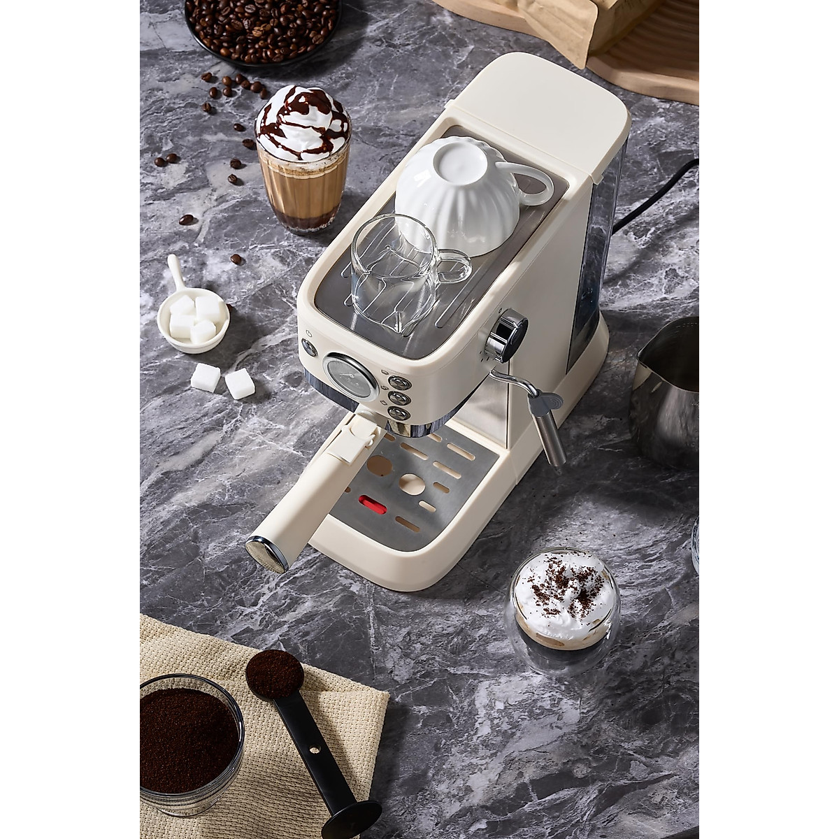 MOI Espresso Machine High Pressure - Espresso Maker with Milk Frother Steam Wand, Coffee and Espresso Maker Combo with Stainless Steel Stainless Steel Cup Plate, 1.5 L Removable Water Tank - 20 Bar