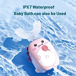 TUTULOO Electric Toothbrush for Kids 2-8 Years, IPX7 Waterproof, Easy to Clean U-Shaped Silicone Brush Head, Tooth Brush with 3 Modes for Girls(Pink)