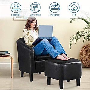 Yaheetech Lounge Chair Modern Chaise Lounge Armchair with Footstool Faux Leather Lounge Reading Chair with Footrest Black