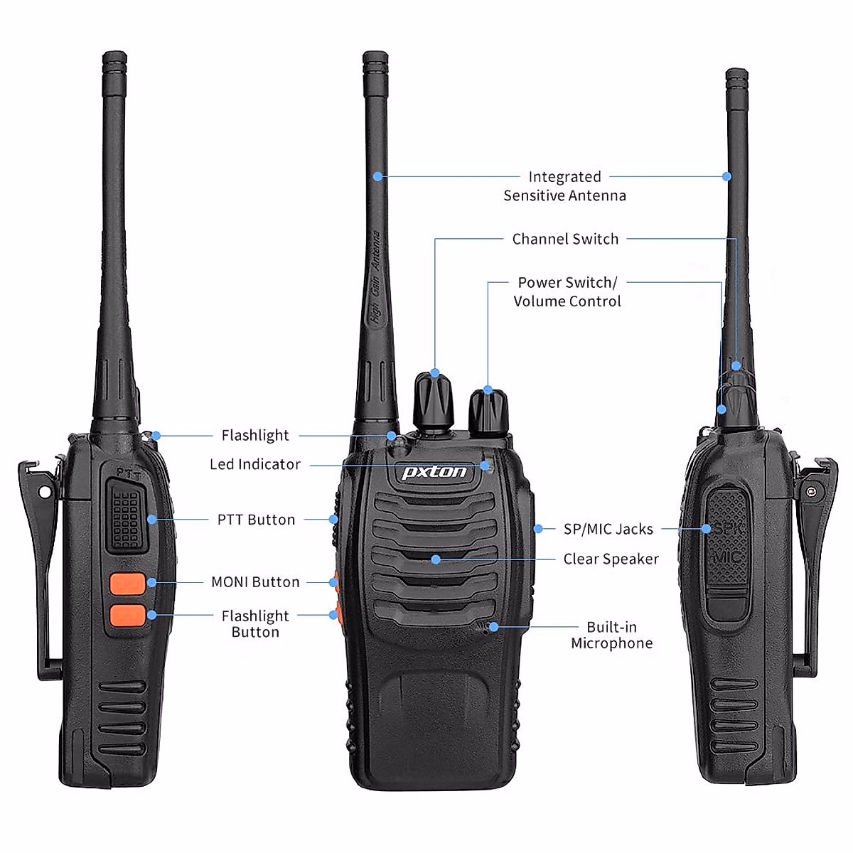 pxton walkie talkies for Adults Long Range with Upgraded Earpiece,radios walkie talkies Rechargeable Portable Two Way Radios with 6 Way Multi Gang Charger and Li-ion Battery (6 Pack).