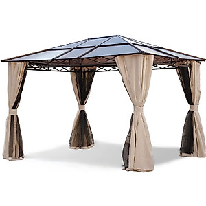 Grand patio 10x12 Hardtop Gazebo, Single Roof Pergolas Metal Aluminum Frame UV 50+ Outdoor Canopy with Mosquito Netting and Curtains, Outdoor Shelter for Garden, Lawn, Backyard