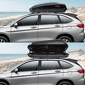 56 Inch Black Rooftop Cargo Box Carrier, Large 13 Cubic Feet Car Top Mount Travel Luggage Storage, Dual Side Opening, Heavy Duty Waterproof Rooftop Storage Box with Security Keys
