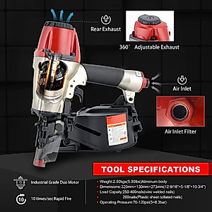 Siding Nail Gun CN565B, 15 Gauge 1-1/4-Inch to 2-1/2-Inch Pneumatic Coil Siding Nailer for Siding Sheathing Fencing Roof Decking