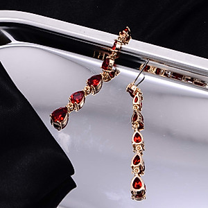 Red CZ Linear Earrings for Women Sterling Silver Teardrop Cubic Zirconia Crystal Rhinestone Bridal Dangle Drop Post Earrings for Wedding Prom Party